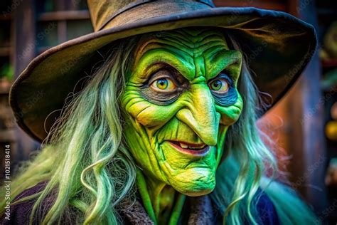 Scary Witch Face With Long Nose And Green Skin Perfect For Halloween