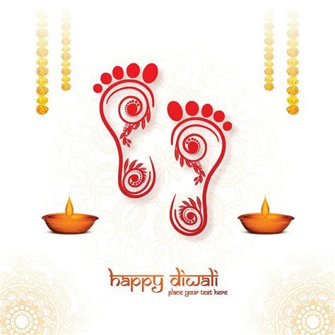 Happy Diwali Festival For Goddess Maa Lakshmi Charan Or Paduka Card Illustration Design 32408882