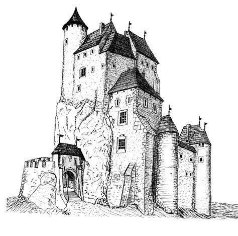 Fantasy Castle Drawing On A Hill Castle Drawings Medieval Fantasy