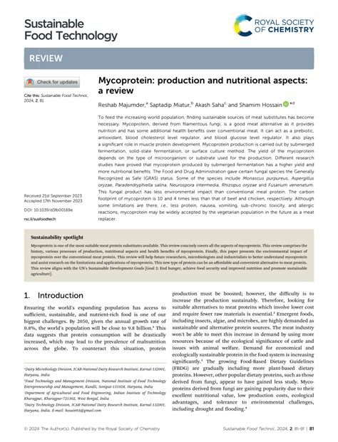 Pdf Mycoprotein Production And Nutritional Aspects A Review