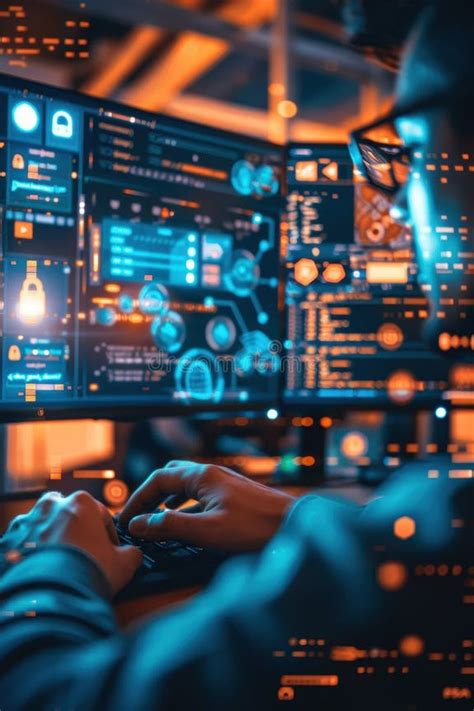 Modern It Security Analyst Typing Code In Cybersecurity Workspace With
