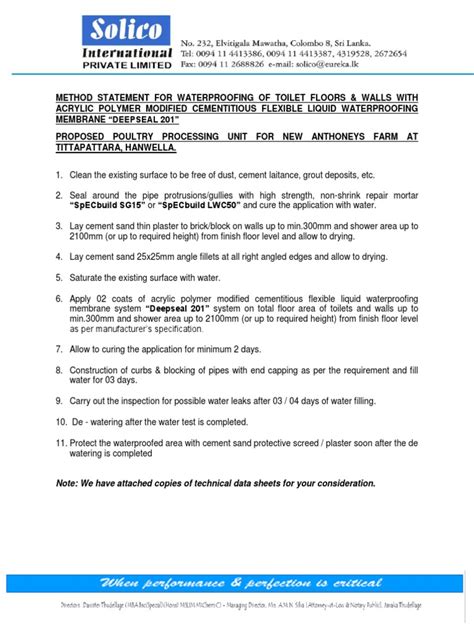 Method Statement For Waterproofing Of Toilets Pdf Plaster Mortar