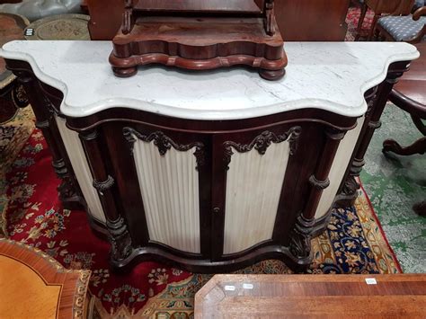 Lot Good Victorian Rosewood Credenza With White Serpentine Shaped