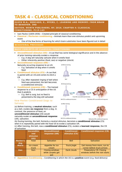 Task 4 Classical Conditioning Task 4 Classical Conditioning Gluck M Mercado E Myers