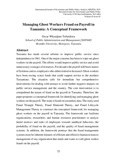 Pdf Managing Ghost Workers Fraud On Payroll In Tanzania A Conceptual Framework