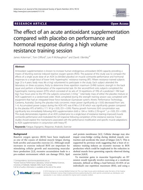 Pdf The Effect Of An Acute Antioxidant Supplementation Compared With Placebo On Performance