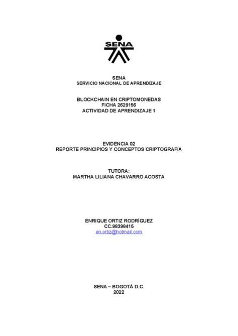 Aa1 Ev2 Reporte Principios Y Conceptos Criptografía Sena Servicio Nacional De Aprendizaje