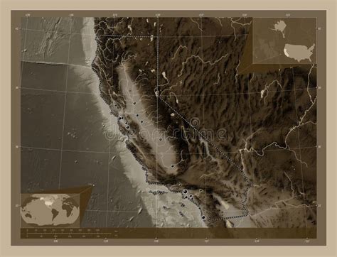 California United States Of America Sepia Major Cities Stock