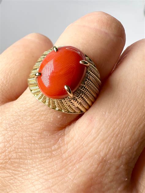 Red Coral Ring Vergano Estate Rare Find Undyed Custom Ring With Large