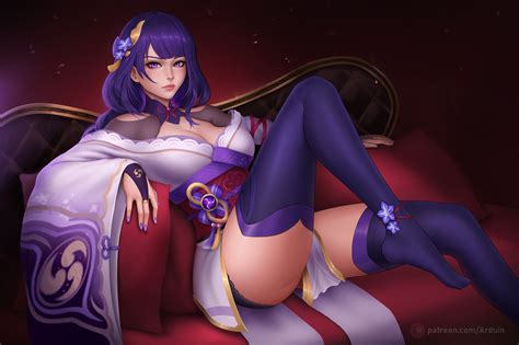 Arduin Arduin Art Raiden Shogun Genshin Impact Commentary Request Highres 1girl Anklet