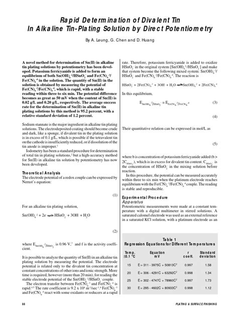 Tin Analysis In Alkaline Bath Pdf Tin Sodium Hydroxide