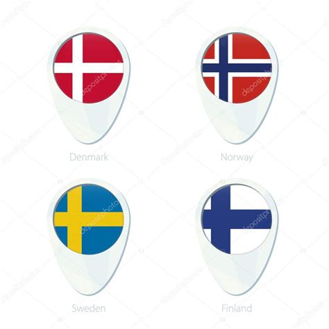Denmark Norway Sweden Finland Flag Location Map Pin Icon Stock