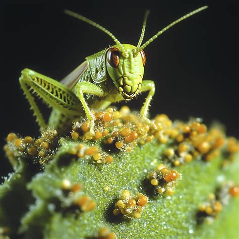 Vibrant Grasshopper Leap In Lush Green Field Highlighting Agricultural