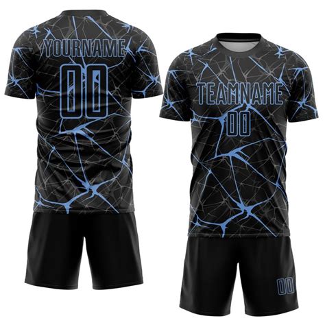 Custom Black Light Blue Sublimation Soccer Uniform Jersey Soccer