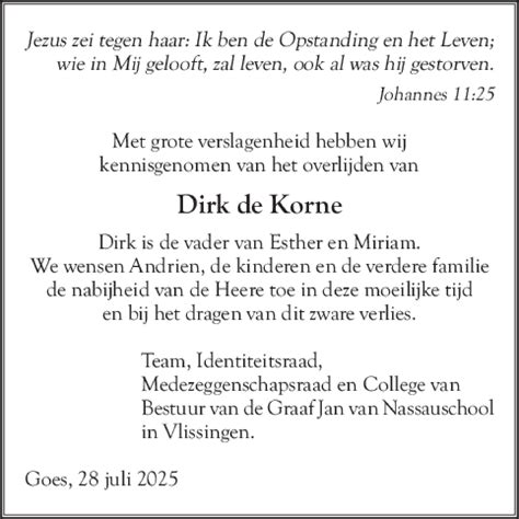 Dirk Frans De Korne 28 Juli 2025 • Overlijdensbericht En Condoleances