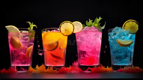 Cocktails At The Bar Night Out Cold Refreshing Colourful Drinks Stock