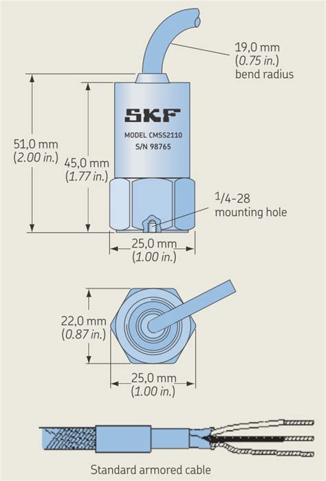 Skf Cmss 2110 Accelerometer With Integral Braided Cable Straight