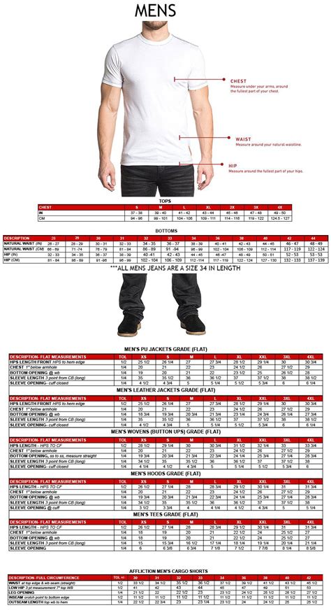 Affliction T Shirts Size Chart