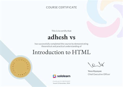 I Am Very Happy To Share That I Completed Course Of Html In Sololearn I