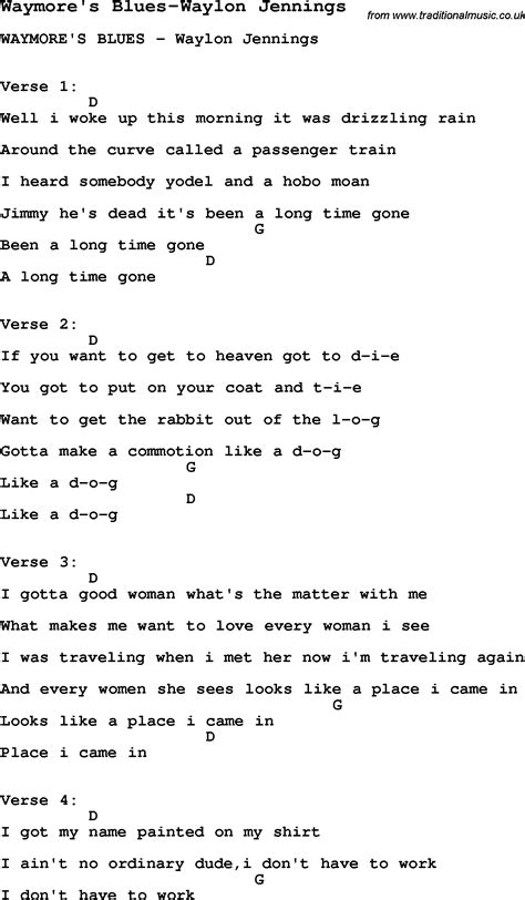 Blues Guitar Lesson For Waymores Blues Waylon Jennings With Chords