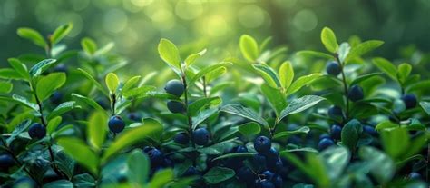 Premium Photo Close Up Of Bilberry Bush With Blue Berries