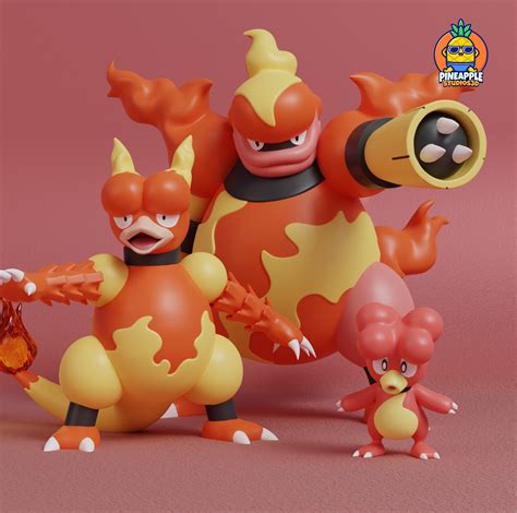 🐉 Pokemon Magby Magmar And Magmortar・ Stl File For 3d Printing・cults