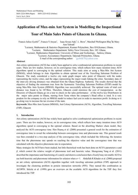 Application Of Max Min Ant System In Modelling The Inspectional Pdf Beekeeping Hobbies