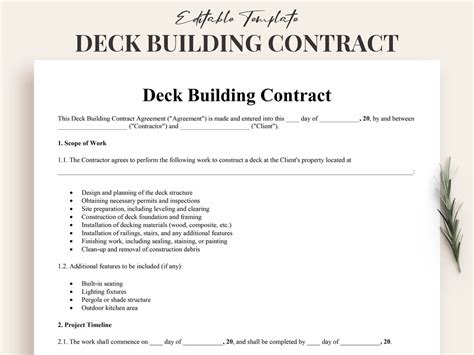 Deck Building Contract Template Detailed Deck Construction Agreement