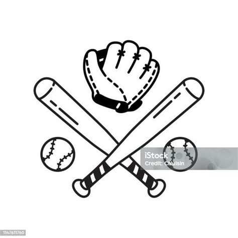 Baseball Ball Icon Vector Baseball Bat Glove Sport Symbol Illustration