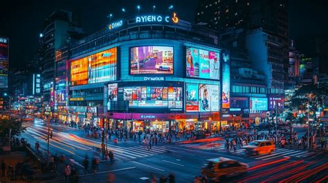 Free Bustling City Intersection Image City Nightlife Neon