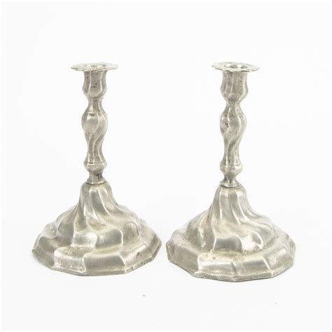 A Pair Of Rococo Pewter Candle Sticks 18 19th Century Bukowskis