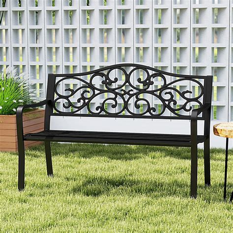 Gainoom 127cm Outdoor Metal Black Garden Bench Cast Iron Patio Bench