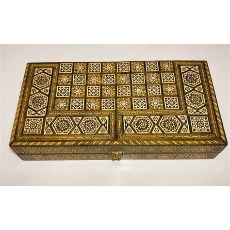 Vintage Marquetry Mother Of Pearl Wood Inlaid Backgammon Set Islamic