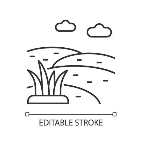 Grassland Linear Icon Grass Covered Ground Large Open Grassy Field