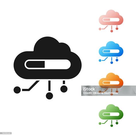 흰색 배경에 격리 된 사물의 검은 인터넷 아이콘입니다 클라우드 컴퓨팅 설계 개념 디지털 네트워크 연결 다채로운 아이콘을