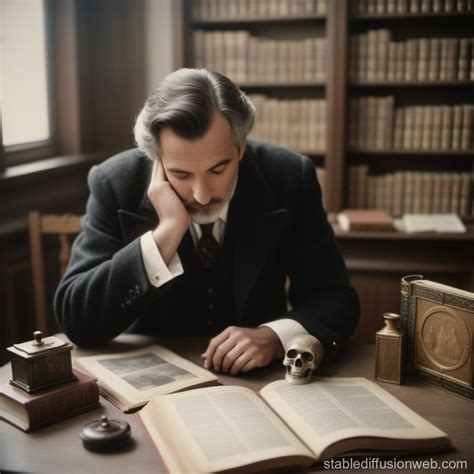 Historian Analyzing Artifacts With Books And Paintings Stable