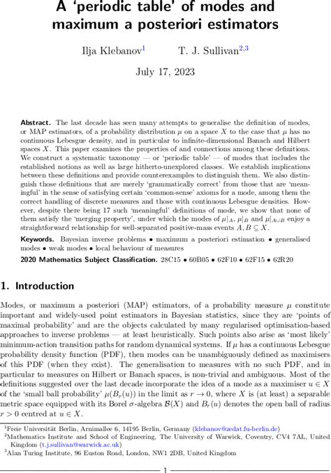 tim sullivan a periodic table of modes and map estimators