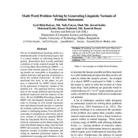 math word problem solving by generating linguistic variants of problem