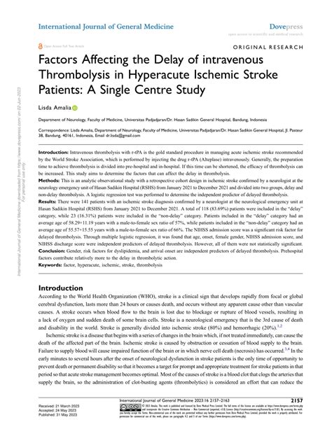 Pdf Factors Affecting The Delay Of Intravenous Thrombolysis In
