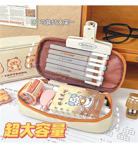 Xinyun Kapibara Pencil Case 卡皮巴拉 帆布 笔袋 可爱 大容量 Tiktok同款 文具盒 便宜 Ins 少女心 文具盒 Canvas Pencil Case