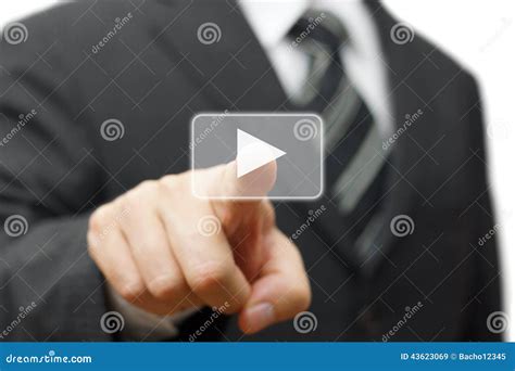 Businessman Pressing Play Button To Start Stock Image Image Of Presentation Interactive 43623069