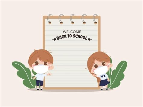 학교 캐릭터 포즈의 귀여운 만화 학생 세트 무료 벡터