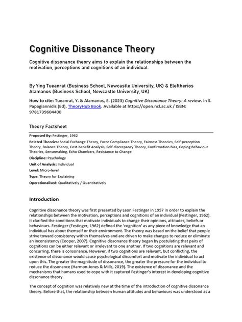 Cognitive Dissonance Theory Pdf Attitude Psychology Cognition