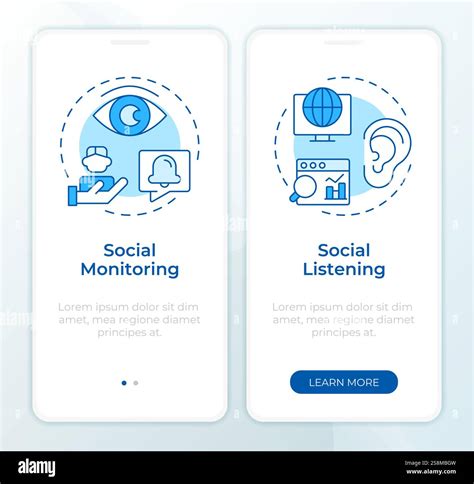 Social Media Monitoring Blue Onboarding Mobile App Screen Stock Vector Image And Art Alamy