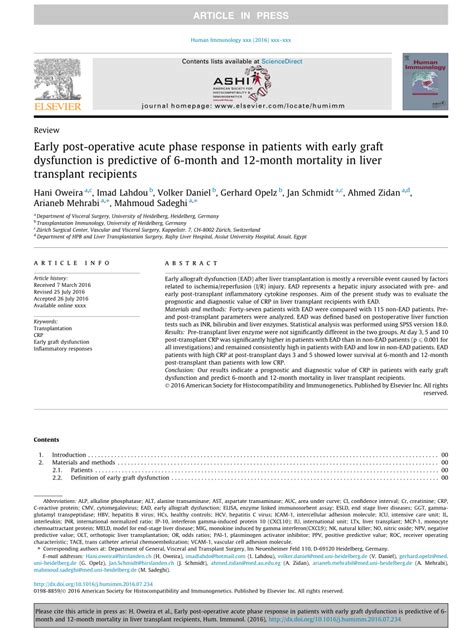 Pdf Early Post Operative Acute Phase Response In Patients With Early Graft Dysfunction Is