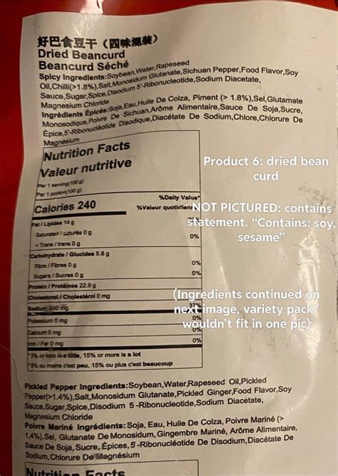 International Snack Labelling Canada Rceliac