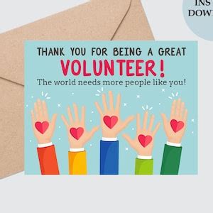 Volunteer Appreciation Card Printable Volunteer Thank You Etsy