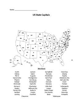 Printable Blank Map Of Us States And Capitals 50 States And Capitals