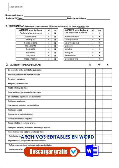Ficha Descriptiva De Un Alumno De Primaria Wood Scribd Ficha