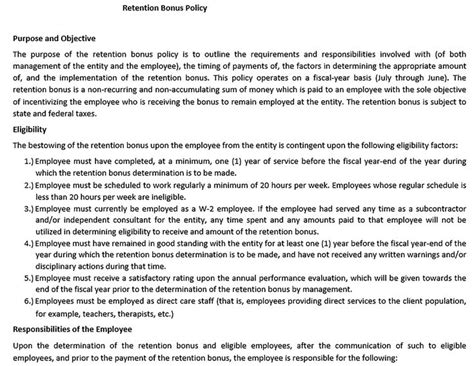 Sample Employee Retention Agreement Template